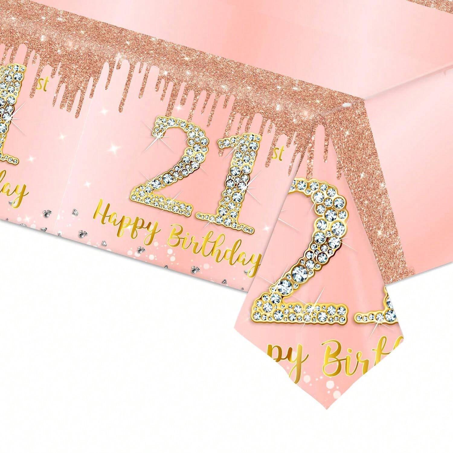 21st Table Cloth,Rose Gold Birthday Tablecloth 137*274cm Rectangle ...