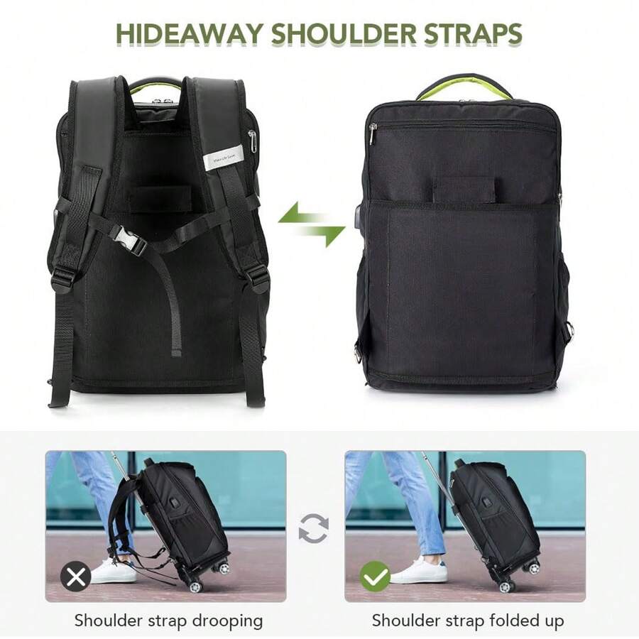Lekesky Travel Laptop Backpack With Wheels Rolling Backpacks Laptop ...
