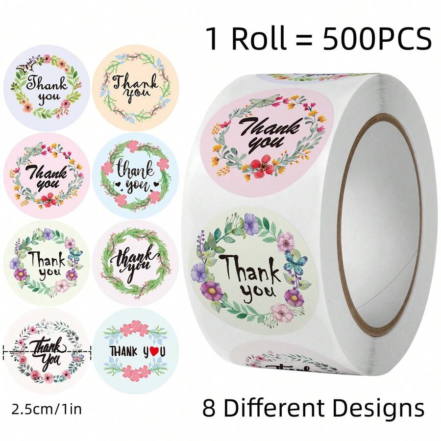 500pcs Flower Thank You Stickers, 1 Inch Mail Envelope Gift Bags ...