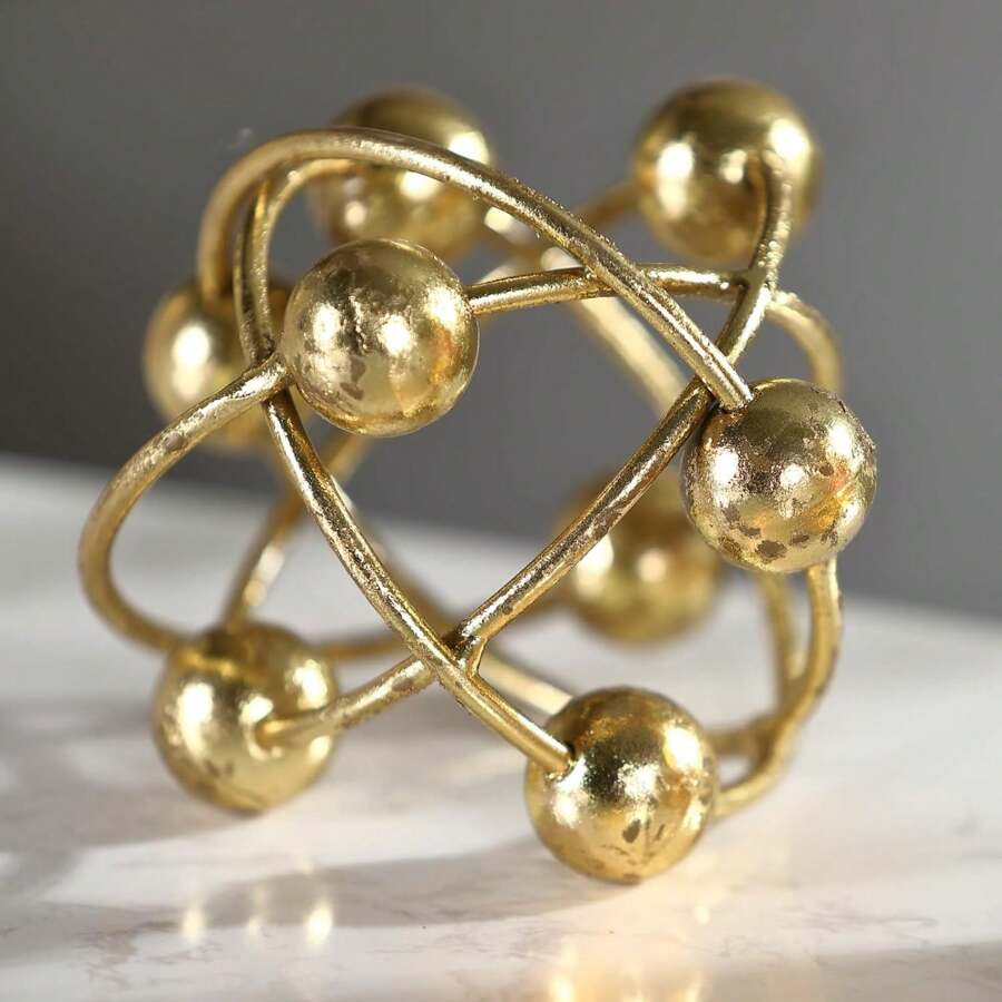 6-Inch Metal Round Orbital Sphere With Golden Orbit Balls, Decorative ...