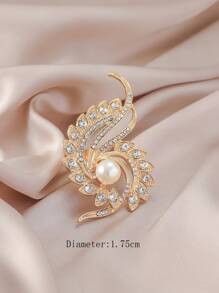 1pc French Fashion Feather Designed Faux Pearl Open Ring With Inlaid ...