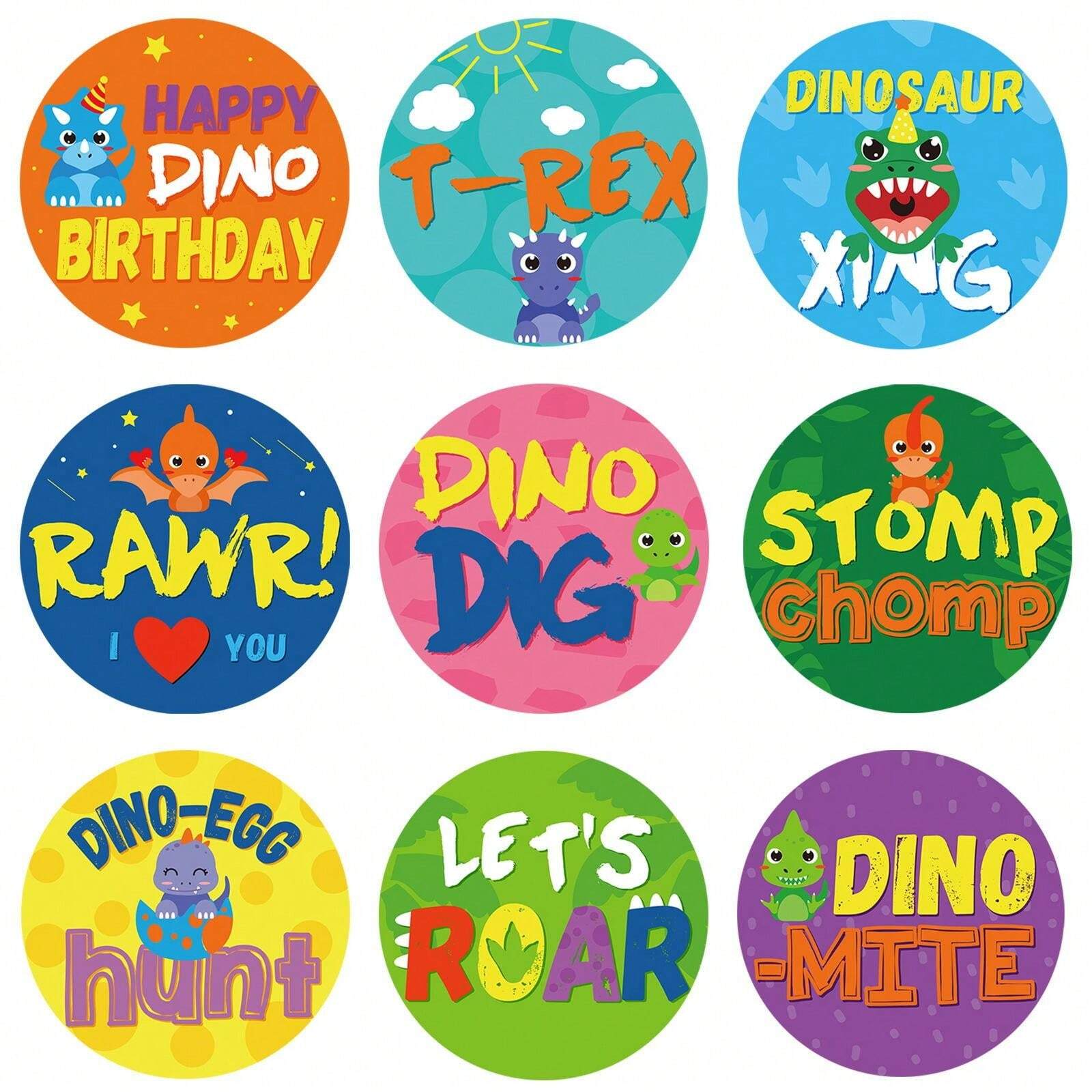 504pcs Dinosaur Birthday Candy Stickers Party Favors Round Mini Kiss ...