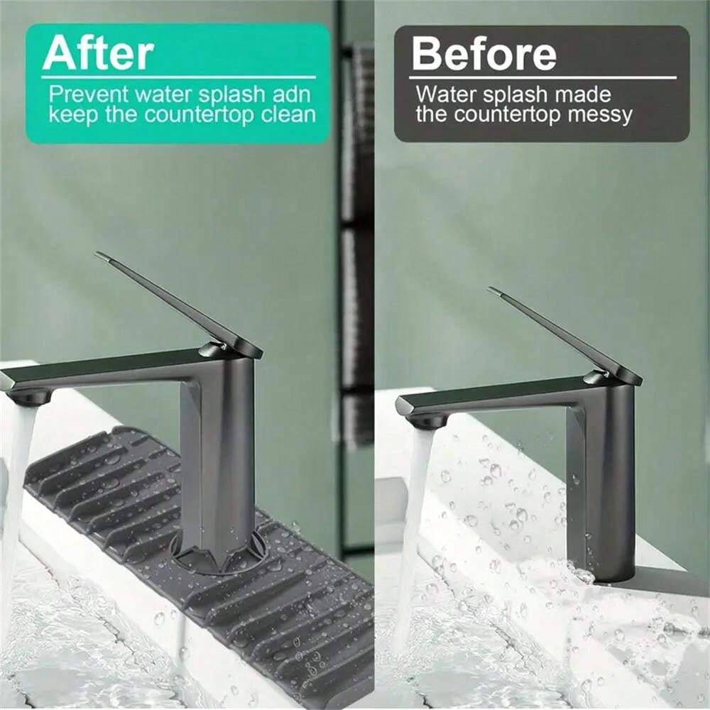 1pc Waterproof Silicone Sink Faucet Drip Tray With Tilt Design ...