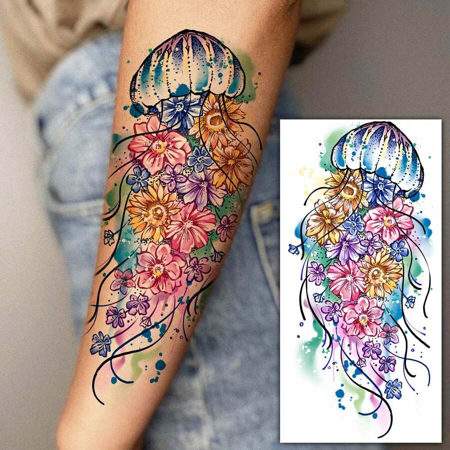 8 Sheets Watercolor Floral Temporary Tattoos For Women Adults Teen ...