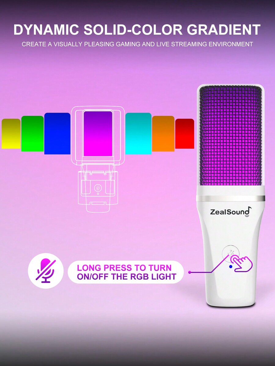 ZealSound A68 USB Condenser Gaming Microphone Kit,Podcast Condenser USB Mic With Boom Arm,RGB ...