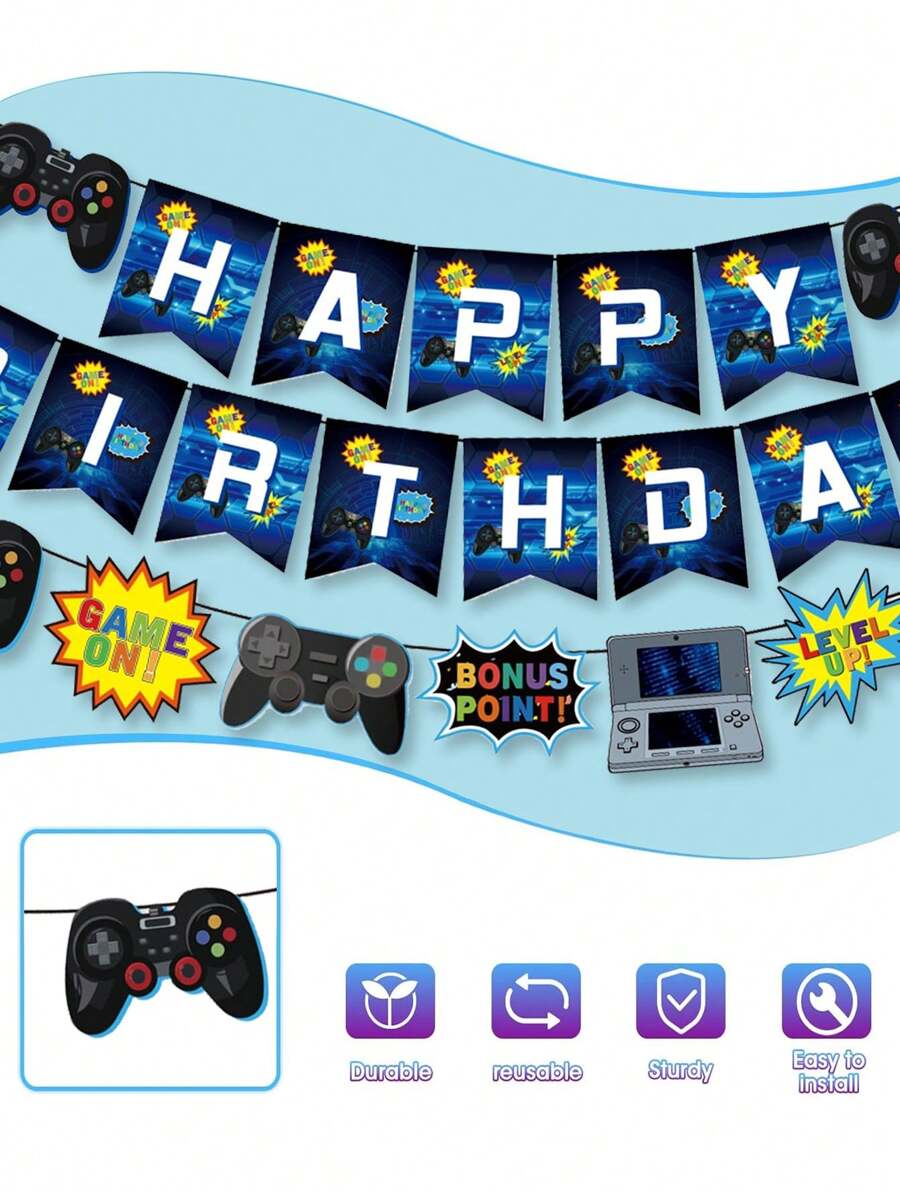 3pcs Game Happy Birthday Banner - Video Game Party Supplies Happy ...