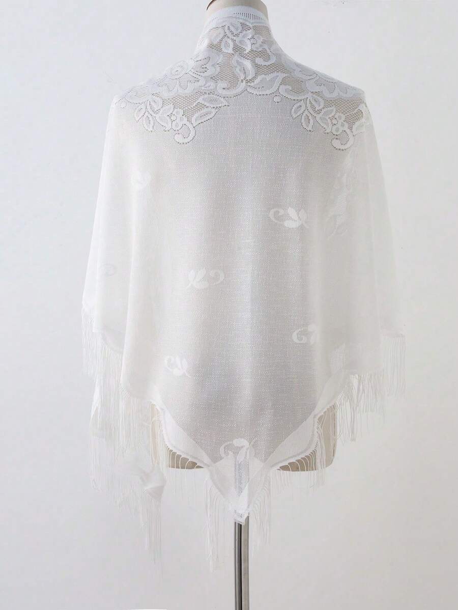 1pc Women's Hollow Out Fringed Lace Party Shawl Scarf Accessories Women ...