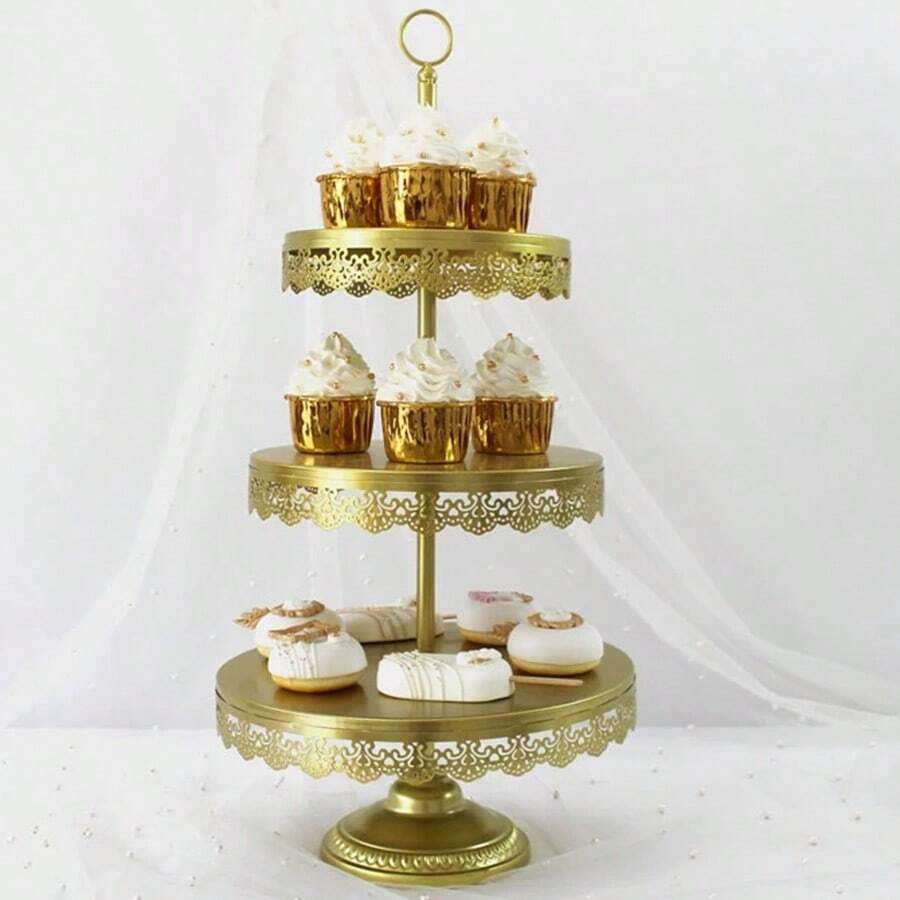 1pc, 3 Tier Gold Cupcake Stand - Tiered Dessert Table Display Metal ...