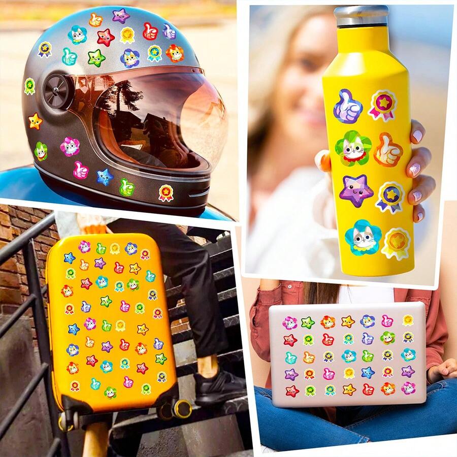 8pcs Cartoon Thumbs Up Prize Stickers For Kids, Star Shaped Laser ...