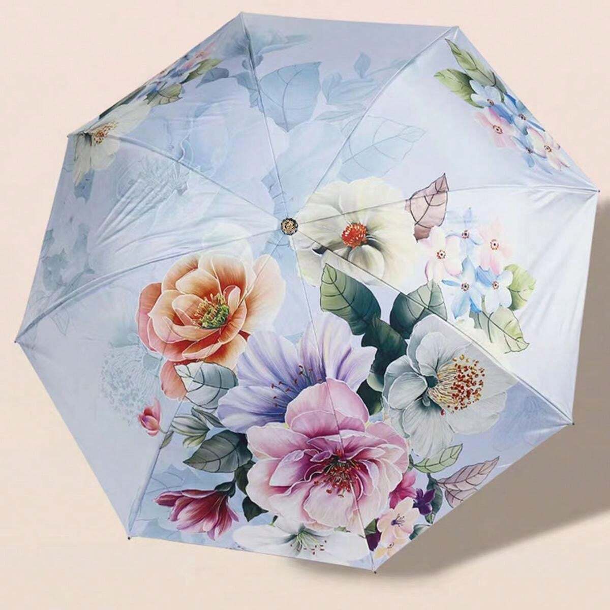 Triple Folding Double-Layered Chinese Style Painting Umbrella, Sun ...
