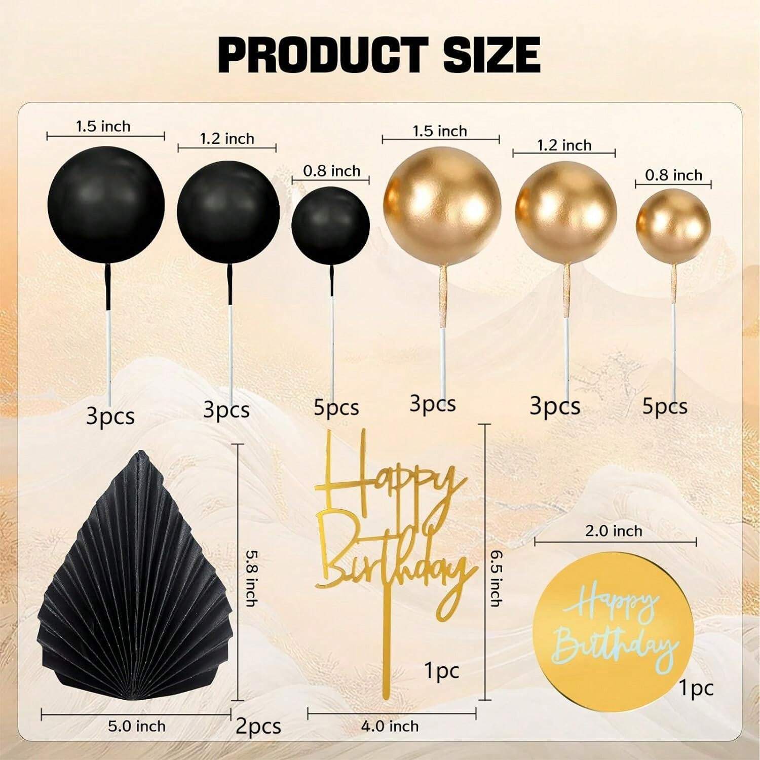 26pcs Man Cake Topper Black Boho Cake Topper Black Gold Balls Palm ...