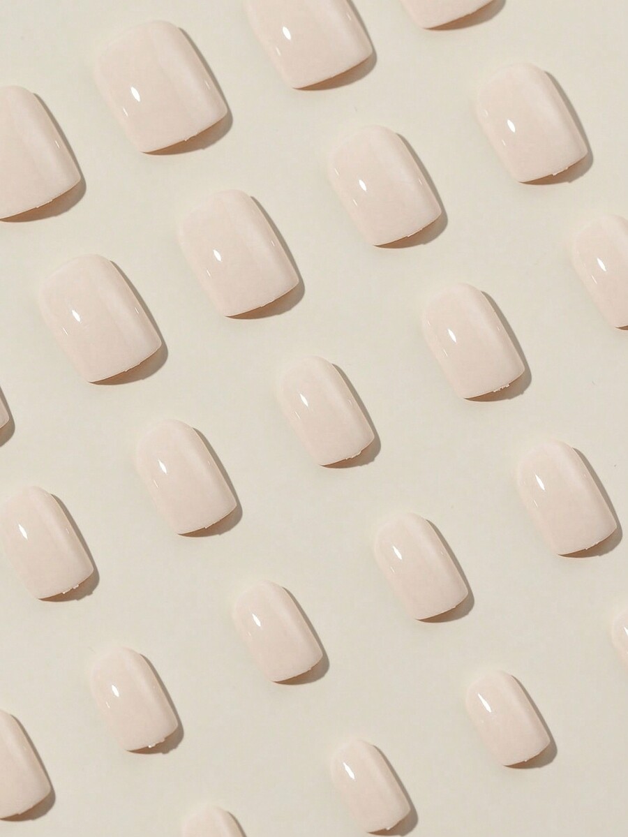 Upgrade Your Look With 24pcs Short Square Press On Nails In Ivory White ...