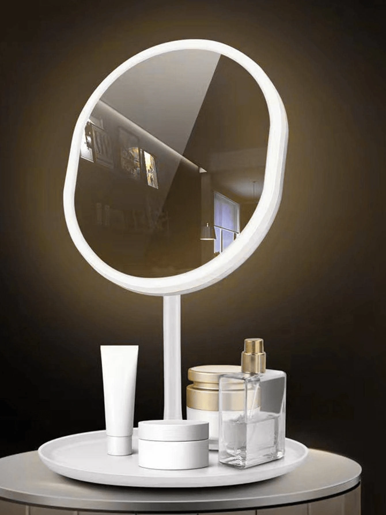 Oval LED Lighted Makeup Mirror, Rechargeable Tabletop Vanity Mirror ...