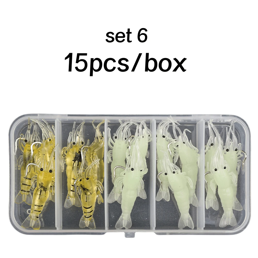 15pcs Soft Fishing Lure Baits, Luminous Shrimp Glow Shrimps Fishing Lure, Artificial Bait ...