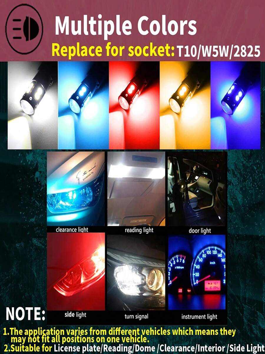 2pcs W5W T10 LED Canbus No Error 12V 6000K 3030 10 SMD Car 5W5 LED Bulb ...