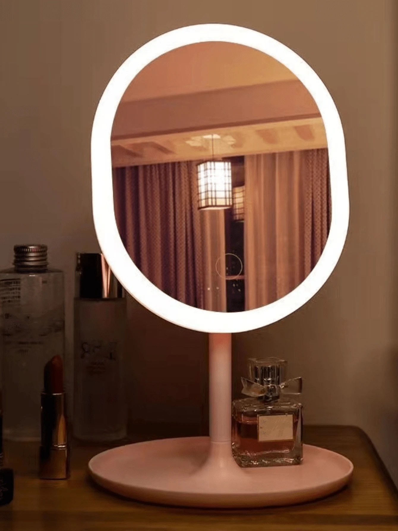 Espejo de maquillaje ovalado con iluminación LED, espejo de tocador ...
