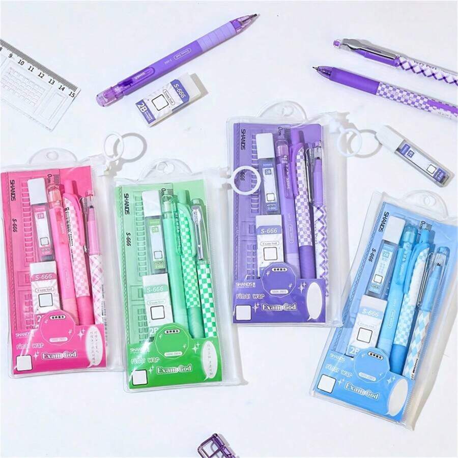 6pcs/Set Student Exam Stationery Set, Automatic Pencil Set, Pencil ...