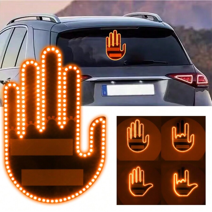 1PC Amber Middle Finger Gesture LED Light Road Rage Signs Warning Brake ...