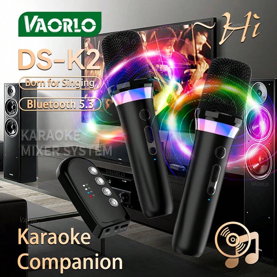 DS-K2 קריוקי Companion Bluetooth 5.3 Wireless Moving-Coil מיקרופונים RGB צבעוני אור KTV DSP ...