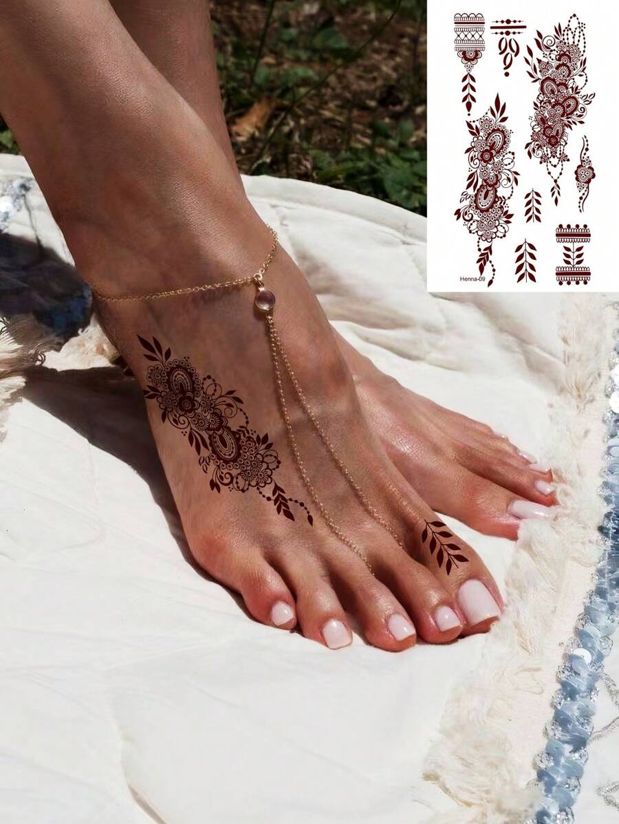 5 Sheets Brown Henna Tattoo Kit Waterproof Henna Tattoo Stickers For ...