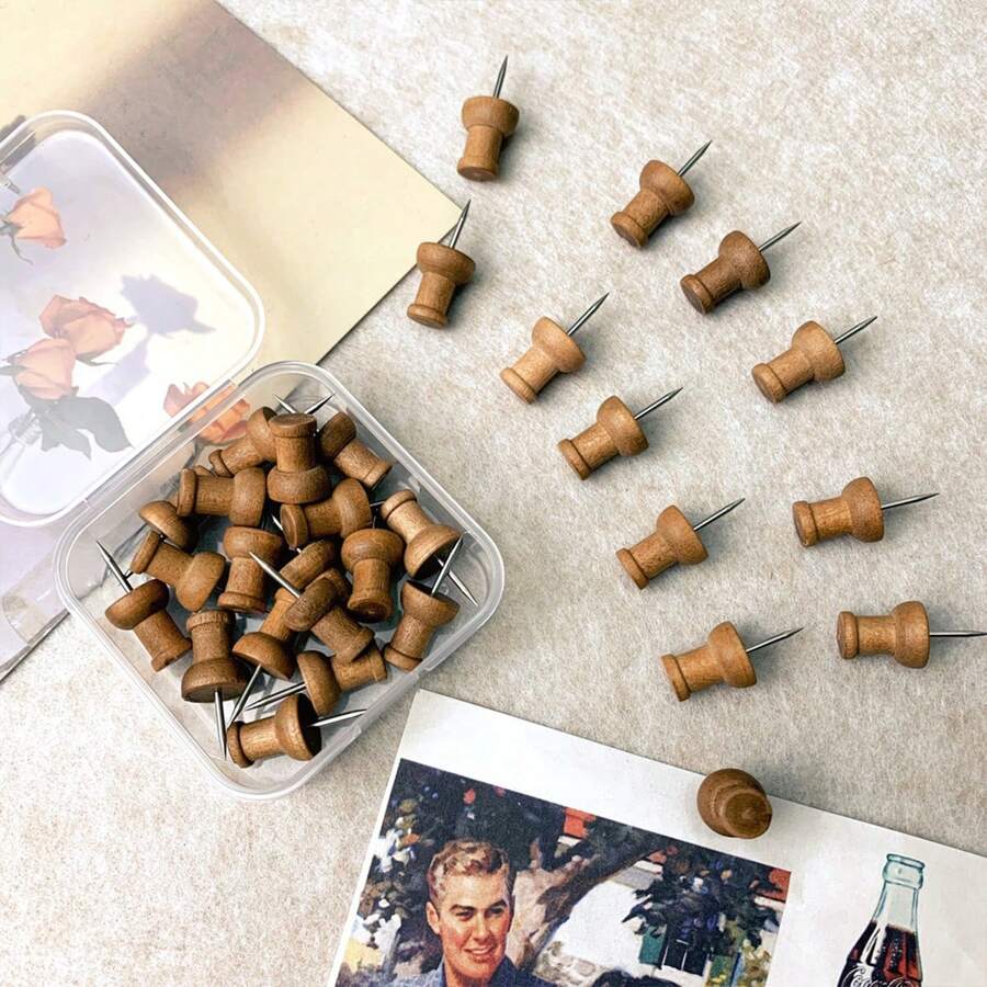 50 Pieces Of Wood Decorative Thumb Pins, Wood Pins And Nails, Cork ...