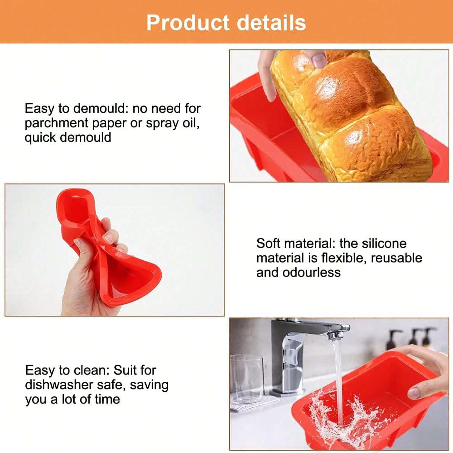 3pcs Silicone Bread Baking Molds, Non-Stick Coating Toast Loaf Pan Cake ...