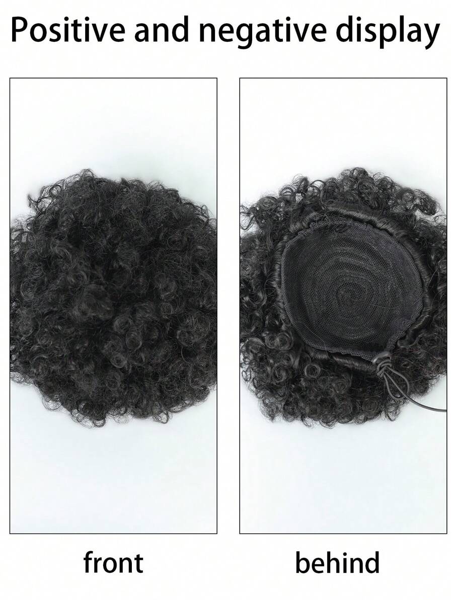 Afro Black Exploding Head Wig Hair Buns Fluffy Marble Head Drawstring ...