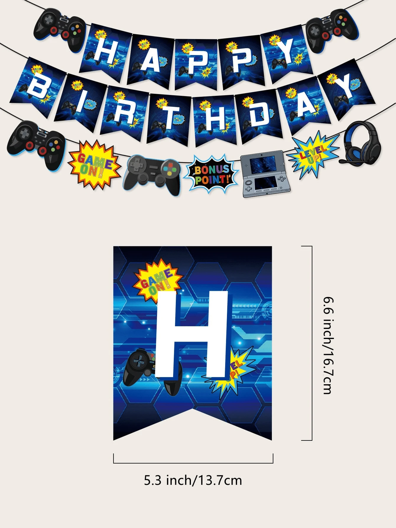 3pcs Game Happy Birthday Banner - Video Game Party Supplies Happy ...
