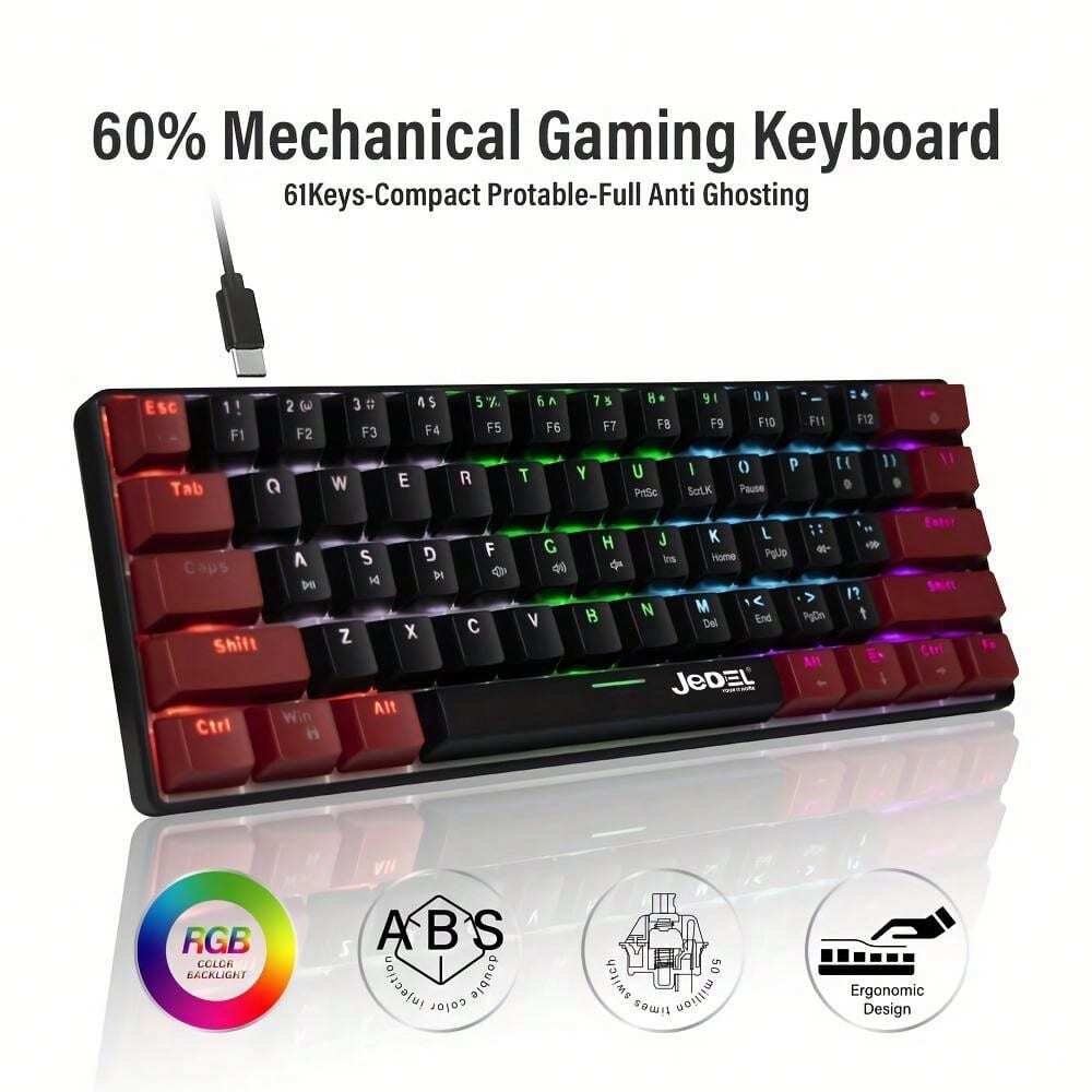 60% Wired RGB Gaming Keyboard,61 Keys Compact Mechanical Keyboard,Hot ...