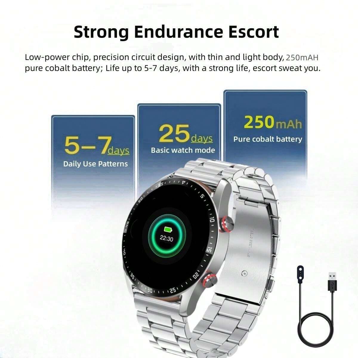 New Arrival Silver Steel Strap Version T20 Smart Watch With High ...