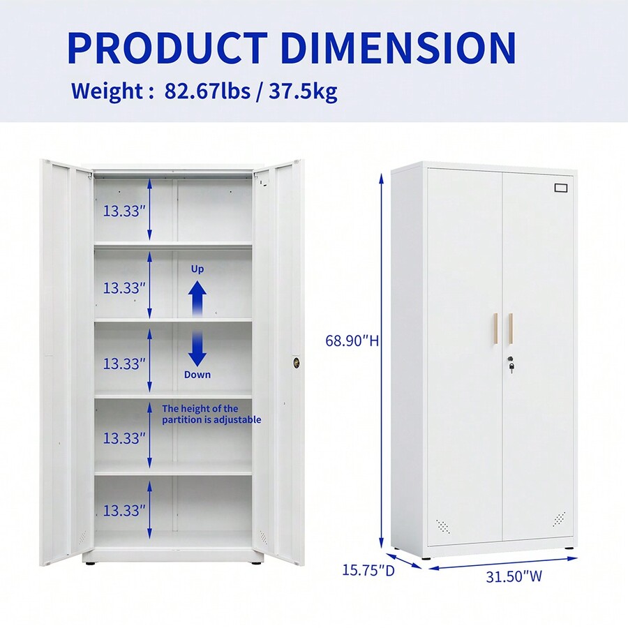 Tall Locking Cabinet Metal Storage Cabinet With 2 Doors, Steel Garage ...
