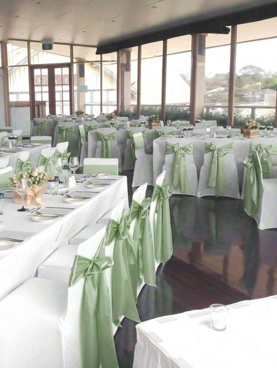 10pcs Sage Green Satin Chair Sashes Hotel Party Banquet Chair Tie Knots ...