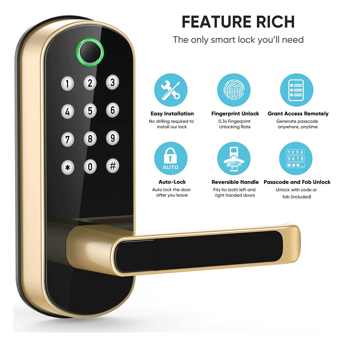 Smart Fingerprint Door Lock App Remote Control Keyless Digital Touchscreen Lock Passwords NFC ...