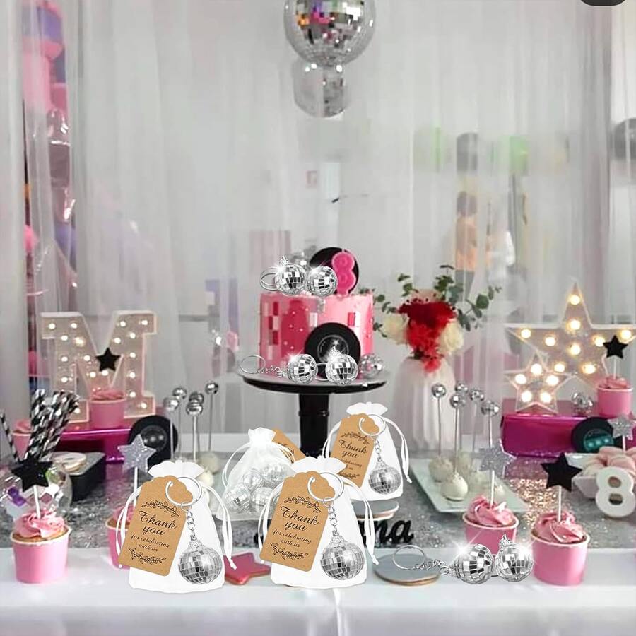 24pcs/Set Mirror Disco Ball Keychain With Clear Organza Bag, Thank You ...
