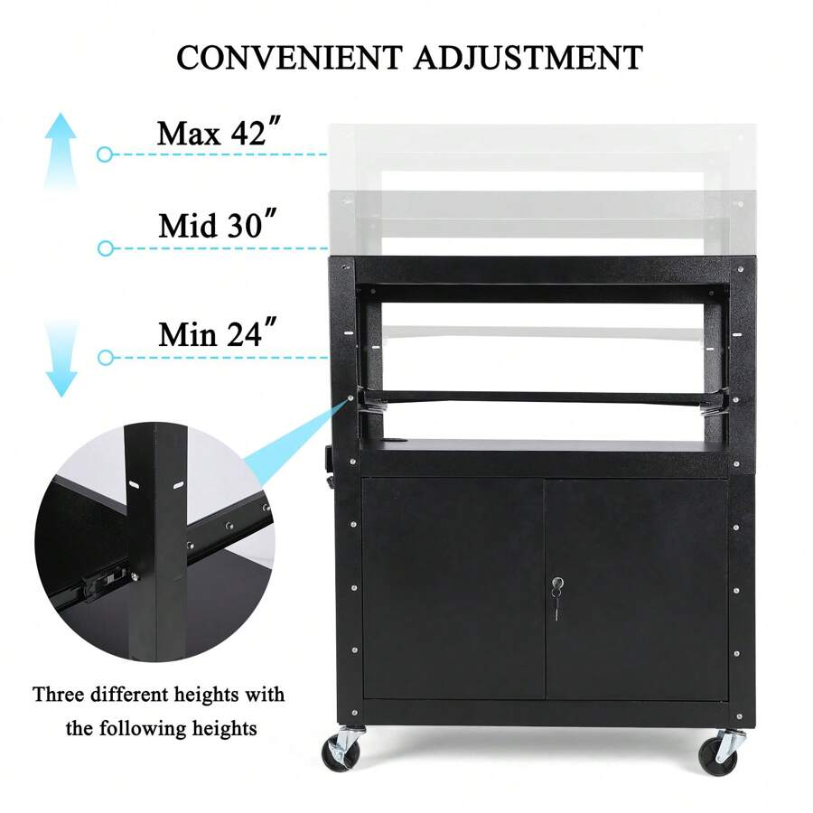 Rolling AV Cart With Locking Cabinet, Laptop Stand, Height Adjustable ...