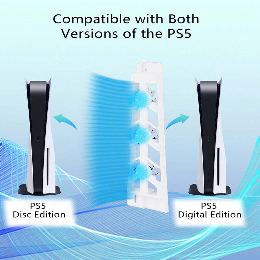 PS5 Accessories Cooling Fan [Auto On/Off] With LED Light, For Both Disc ...