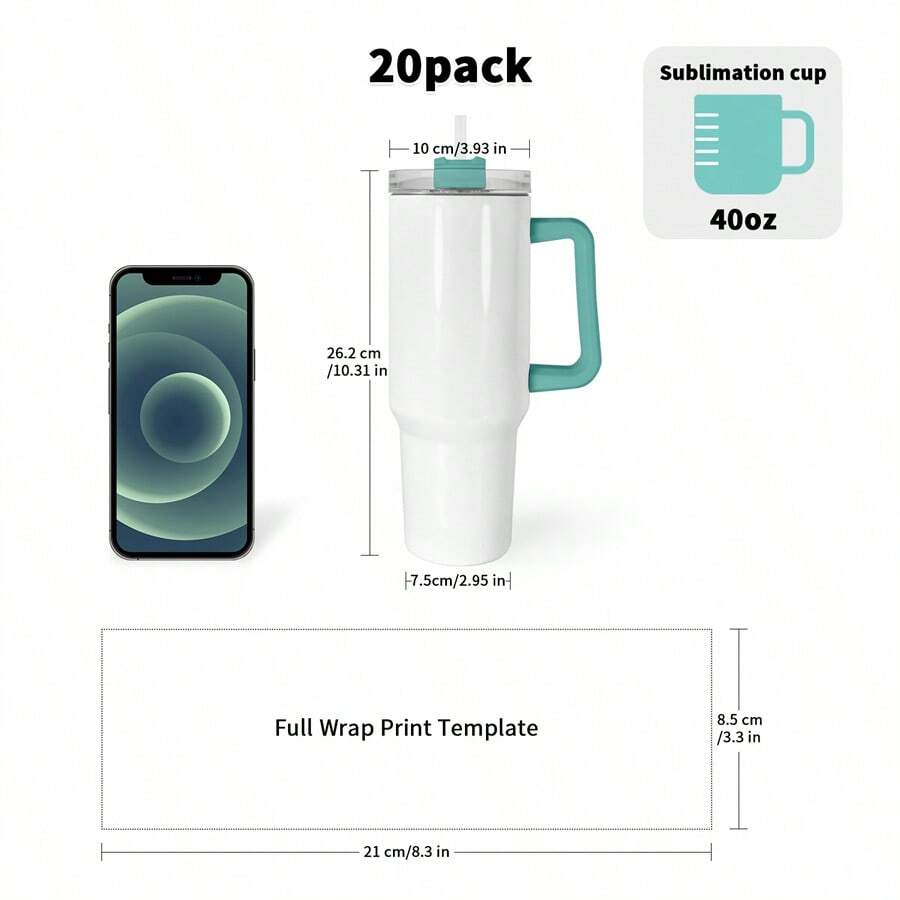 20 Pack 40oz Sublimation Mug With Handle Double Wall Insulation Cups ...