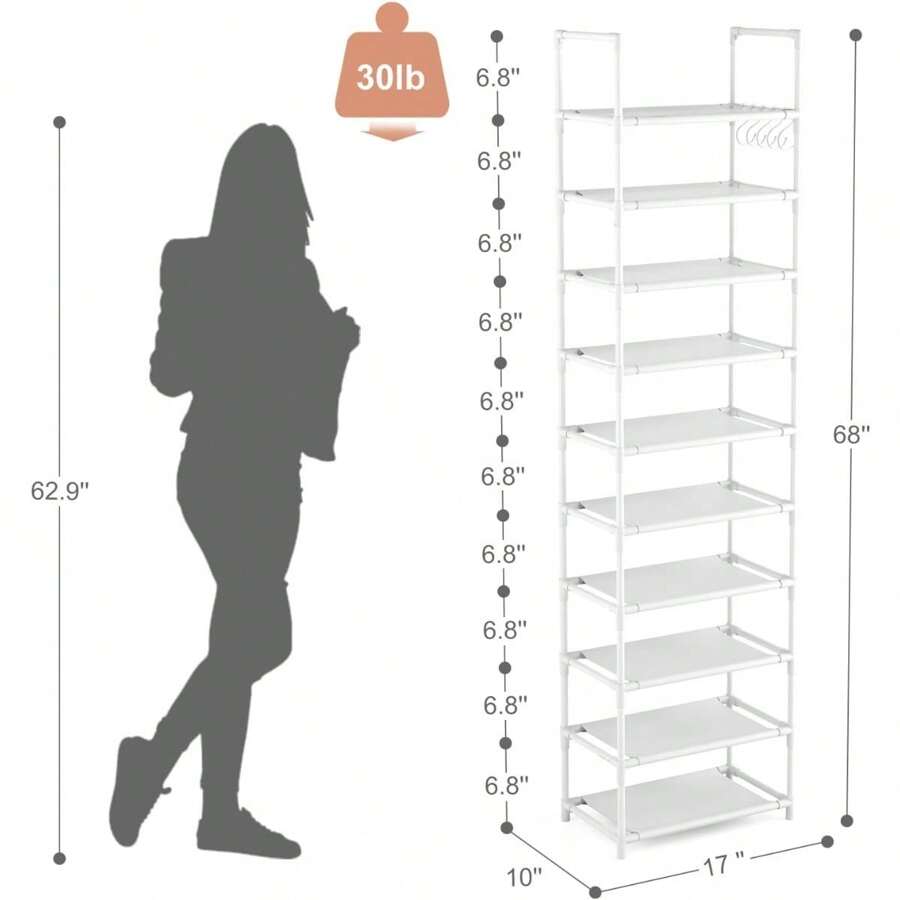 10 Tiers Shoe Rack 20-25 Pairs Boots Organizer Tall Shoe Storage Sturdy ...