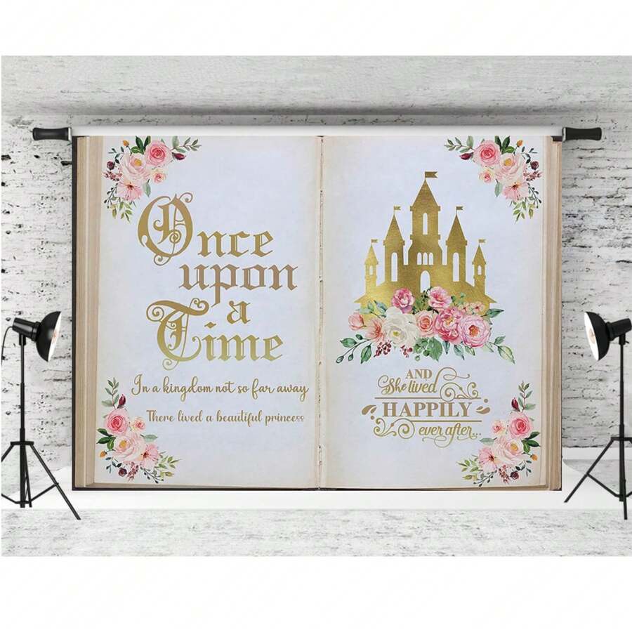 Once Upon A Time Backdrop Pink Floral Gold Castle Princess Fairytale ...