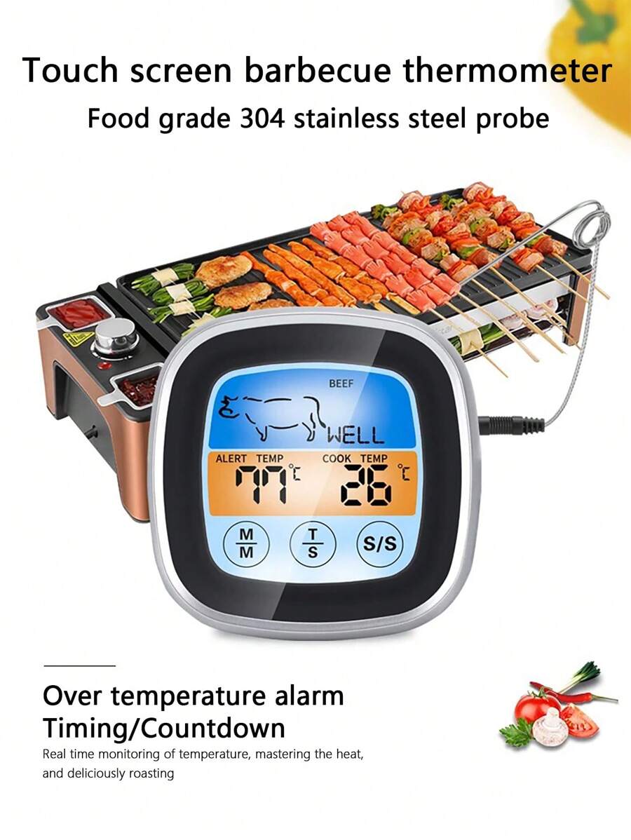 One Mini BBQ Thermometer Square Shape LCD Display Touch Screen Food ...