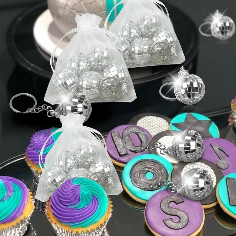 24pcs/Set Mirror Disco Ball Keychain With Clear Organza Bag, Thank You ...