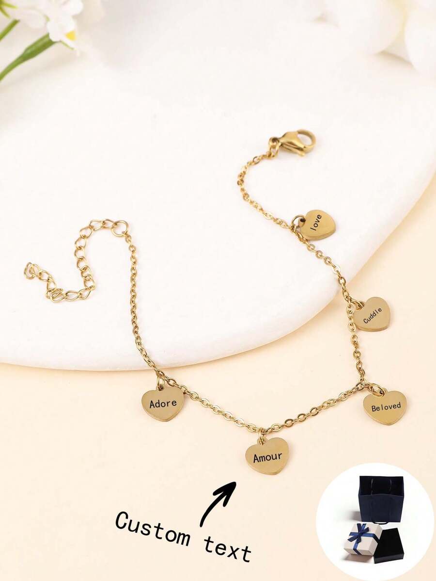 Customized Heart Shaped Charm Bracelet, Personalized With Names ...