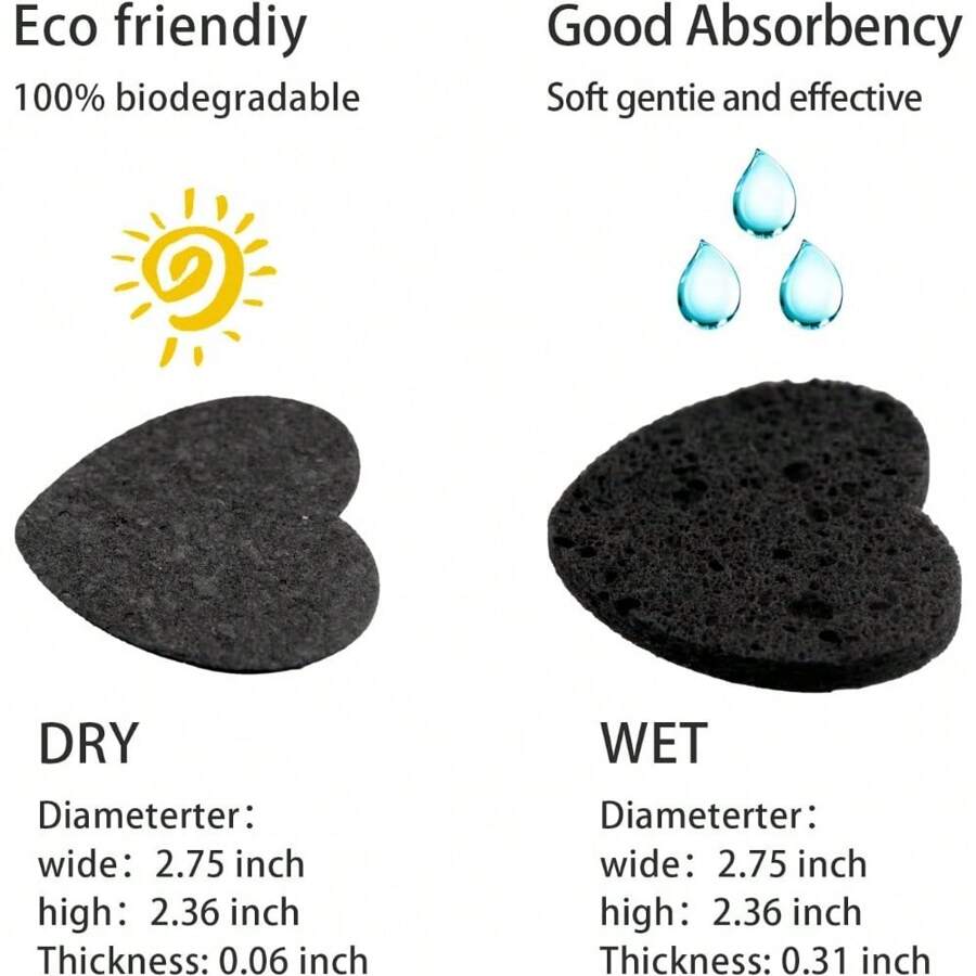 50-Count Facial Sponges Compressed Natural Cellulose Sponge Heart Shape ...