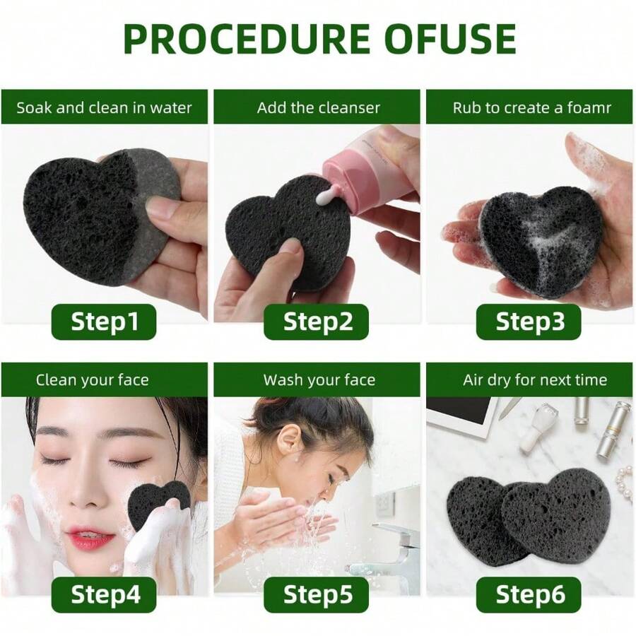 50-Count Facial Sponges Compressed Natural Cellulose Sponge Heart Shape ...