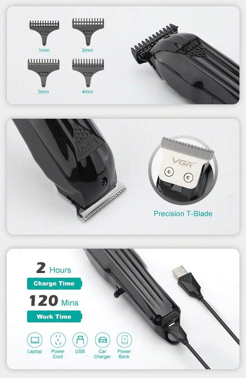 VGR VGR LCD Professional Hair Clipper, Electric Hair Trimmer, Wireless Rechargeable Haircutting ...