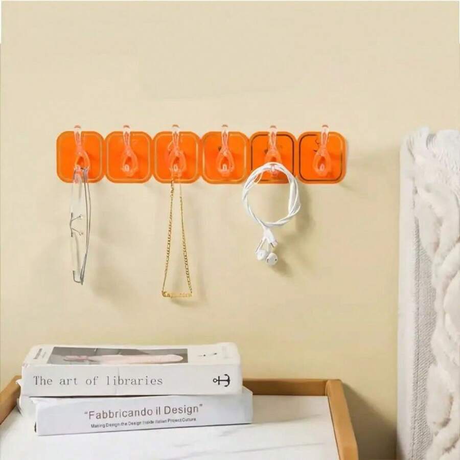 1 Piece, 6 Sections Can Be Cut Orange Non-Perforated Hooks Kitchen Row ...
