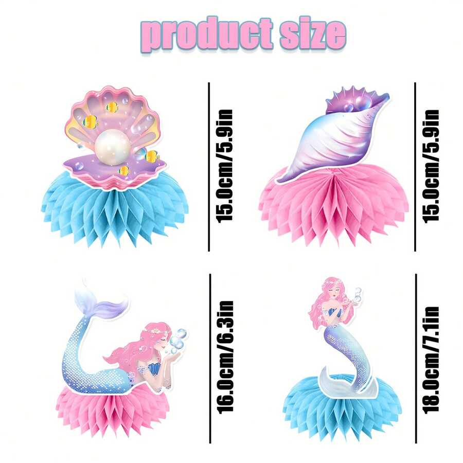 9-Piece Mermaid Party Centerpieces Set - Pink & Blue Ocean Coral Themed ...