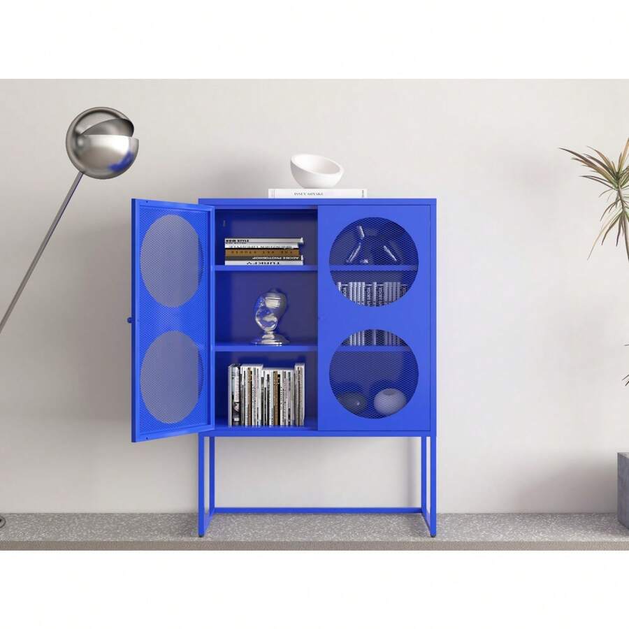 Blue Storage Cabinet With Doors, Modern Blue Accent Cabinet, Free ...