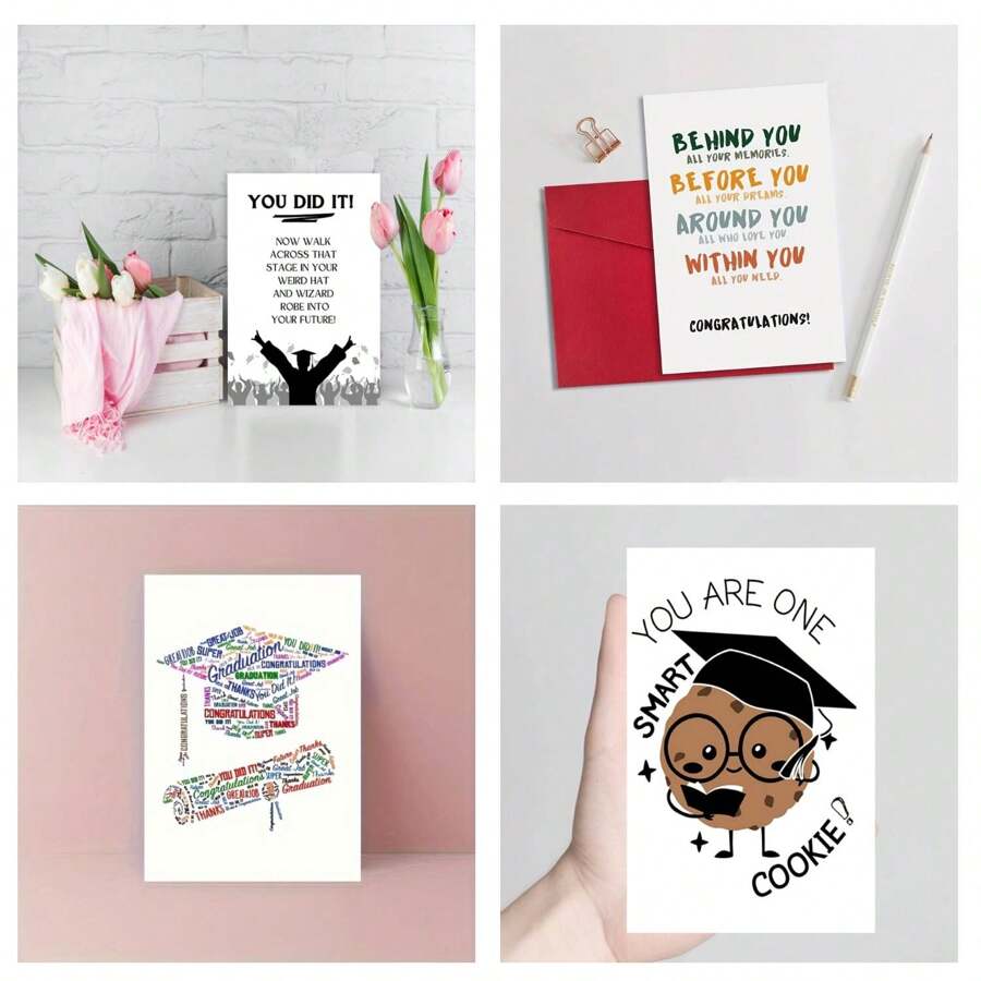 4 Style Graduation Cards With Envelopes Congrats Grad Greeting Card ...