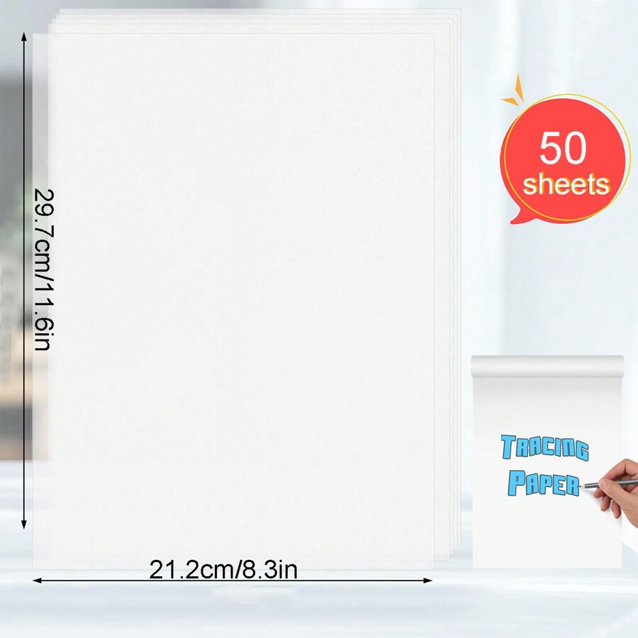 50 Sheets Tracing Paper For Drawing,White Trace Paper, Translucent ...